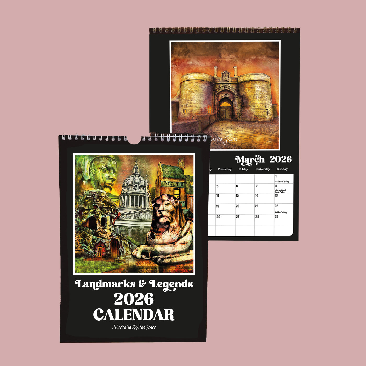 Nottingham Landmarks 2026 A4 Hanging Calendar by Ian Jones — DUKKI Ltd