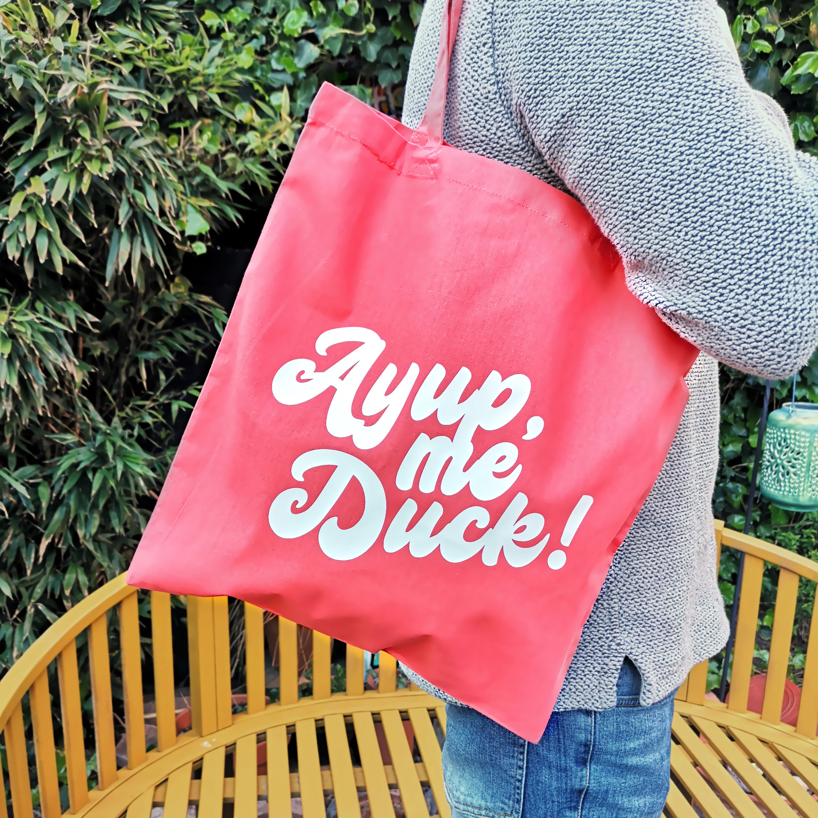 Ay Up Me Duck! Bubble font Tote Bag — DUKKI Ltd